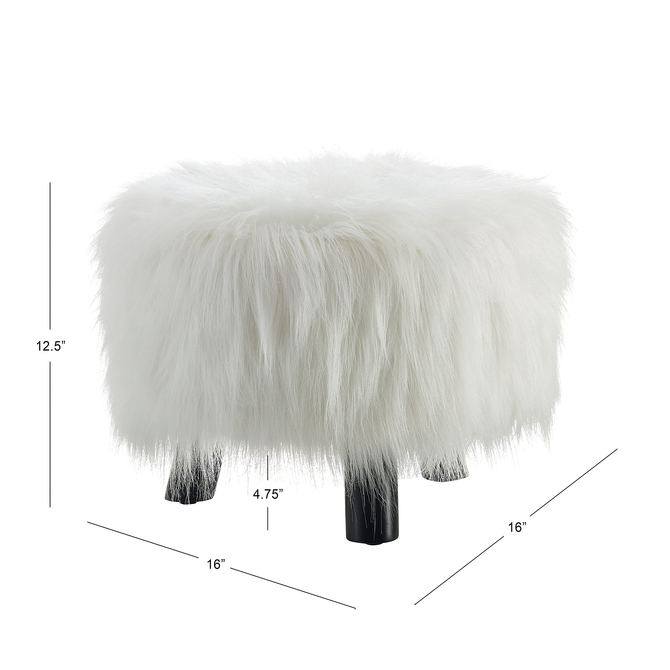 Linon Flokati Foot, 16-Inch, White Stool, 16"W x 16"D x 12.6"H,