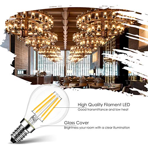 LVWIT E12 Candelabra LED Light Bulbs Dimmable 60 Watt Equivalent, Decorative G45 LED Globe Bulbs, 500 Lumens, Warm White 2700K, Filament Clear Glass, Pack of 6