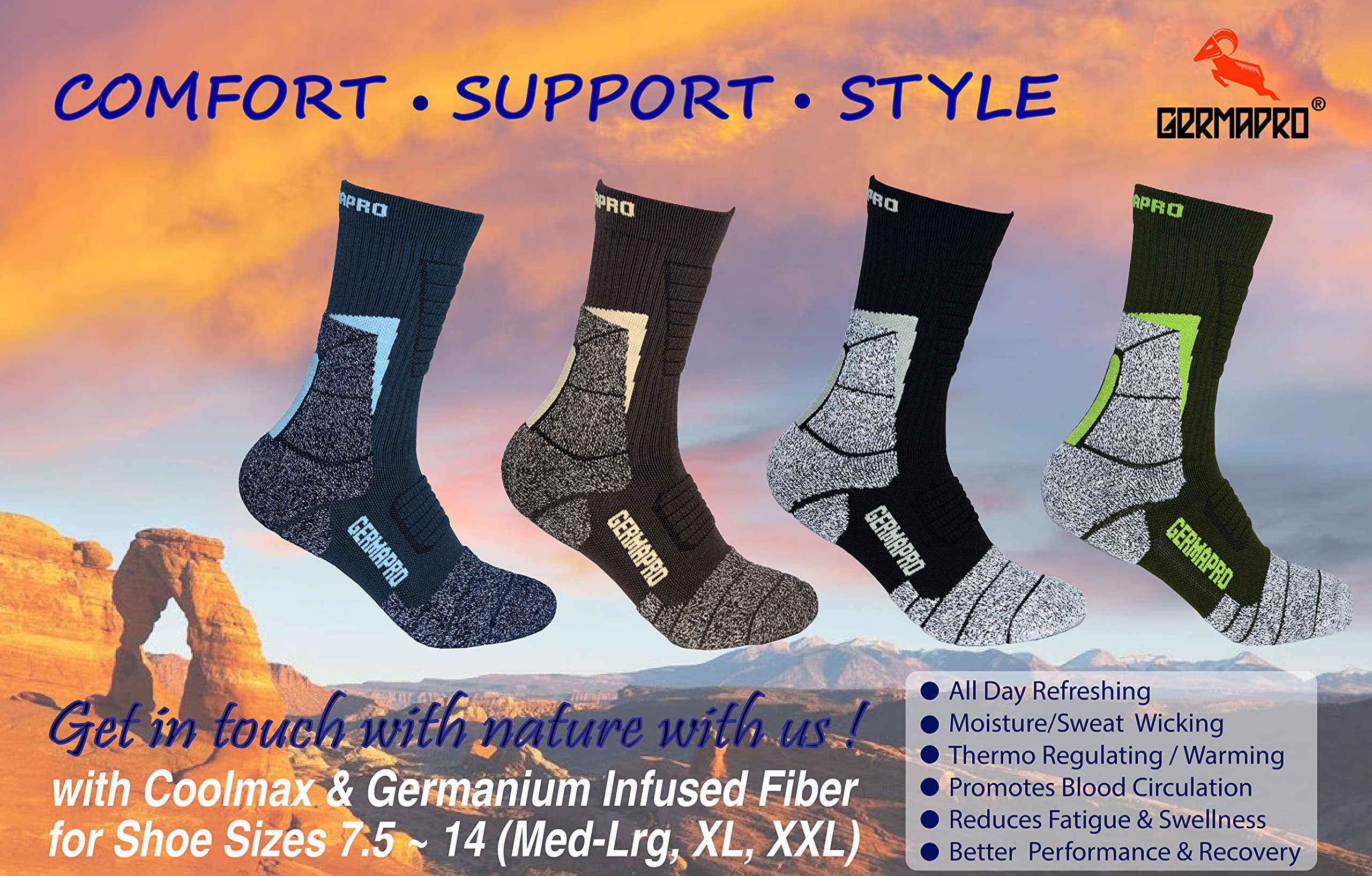 Men's Breathable Hiking Work Boot Socks w/Anti-Stress Moisture Wicking Germanium & Coolmax Fiber Lite-Compression 1/2 pr (XX-Large, 2 Dark Grey Pack)