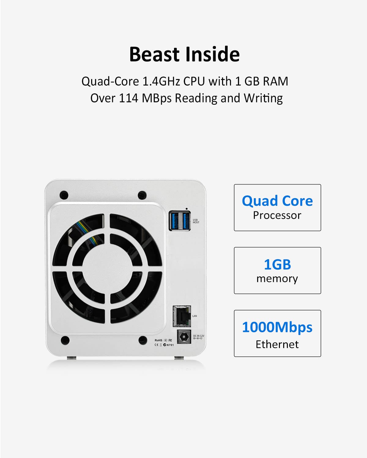 TERRAMASTER F2-210 NAS 1GB Quad Core & D4-300 USB3.1 Enclosure RAID Storage External HDD Dock 4Bay, Expand The Capacity of Network Attached Storage NAS Server