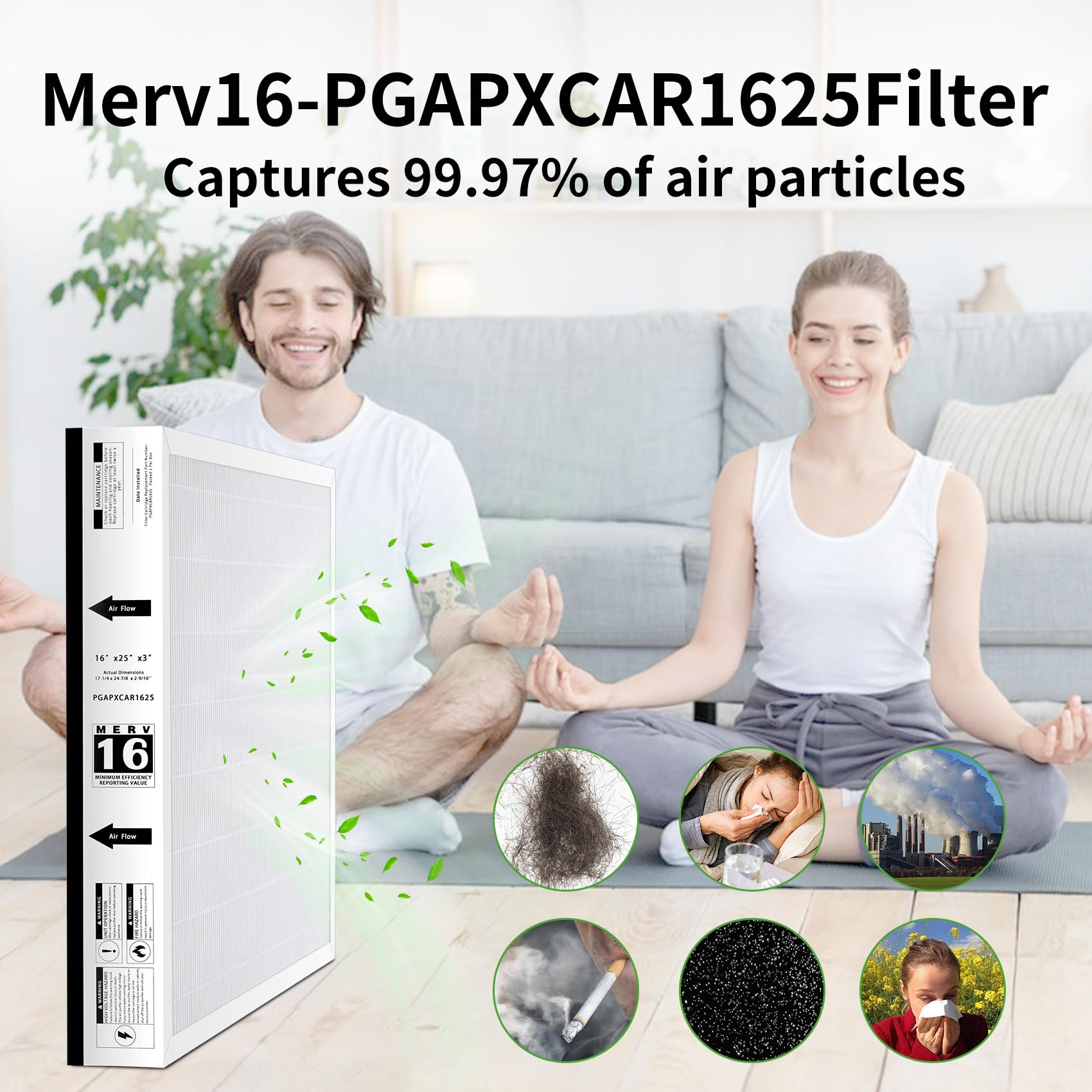 Upgraded PGAPXCAR1625 Merv16 Replacement Filter, Compatible with Bryant/Carrier PGAPXCAR1625, AGAPXCAR1625-A02,PGAPXCAR1625-a02, PGAPXCAR1625-A01, AGAPXCAR1625 Filter(16x25x3in)-2 Pack