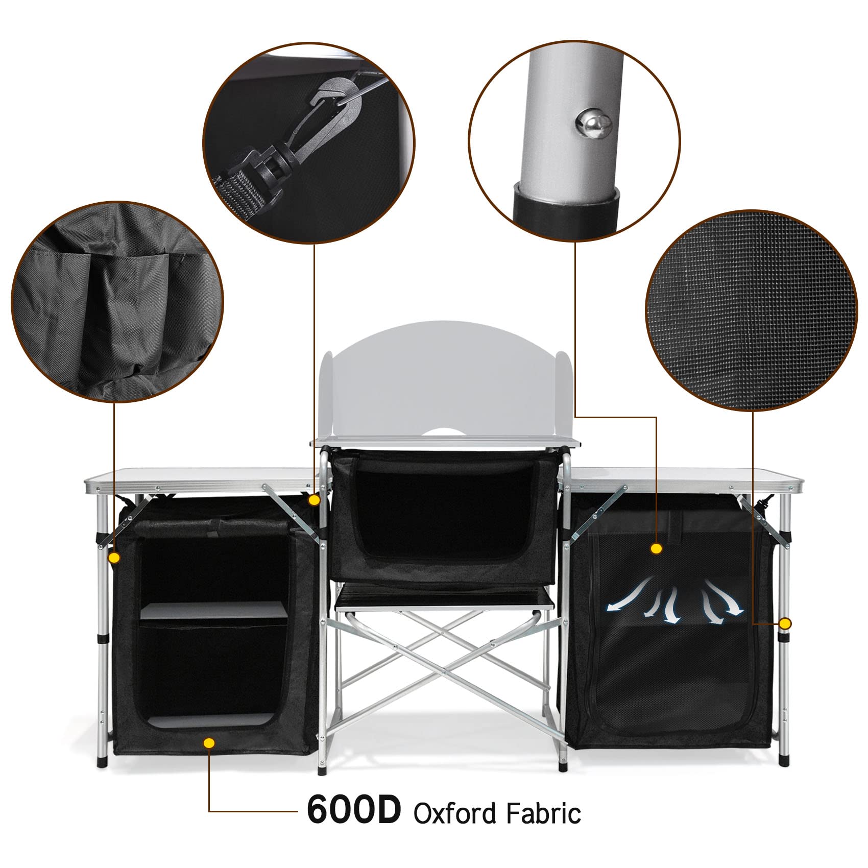 Slendor Portable Camp Kitchen Camp Kitchen Table Aluminum Outdoor Camping Cooking Station Folding Camp Table with Storage and Windscreen for Picnic