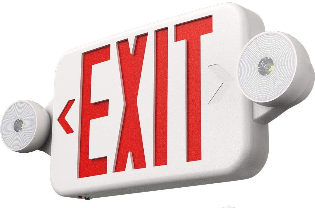 Litufine Exit Sign with Emergency Lights, Two LED Adjustable Head Emergency Exit Light, Exit Sign for Business (1-Pack)