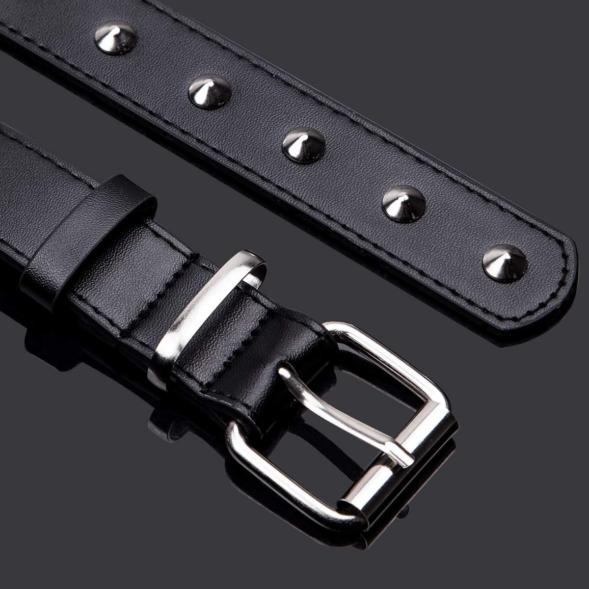 moonsix Leather Grommet Belt for Women, Punk Rock Studs Jeans Belts with Metal Buckle