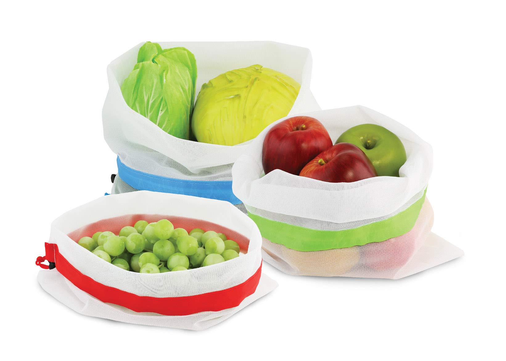 Reusable Produce Bags (Set of 6) Machine washable Breathable mesh design - Transport, Store & Organize Fruits and Vegetables | Color-Coded, Washable, Durable