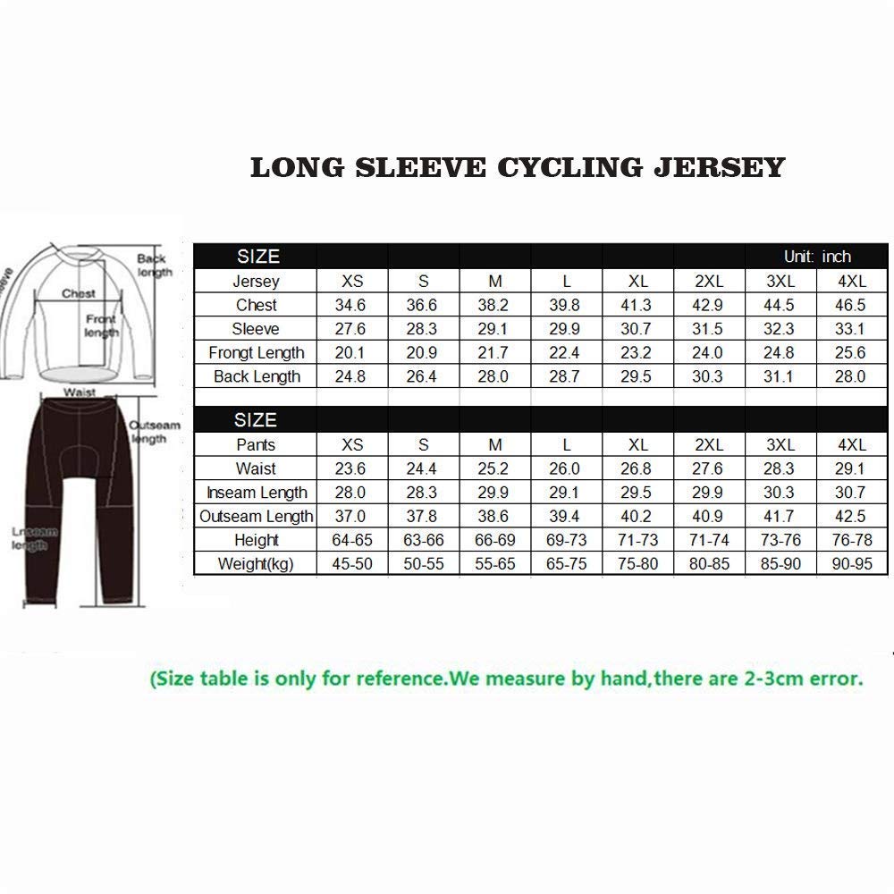 Men's Cycling Long Sleeve Jersey Set with Padded Long Bib Pants Bicycle Tights Clothing