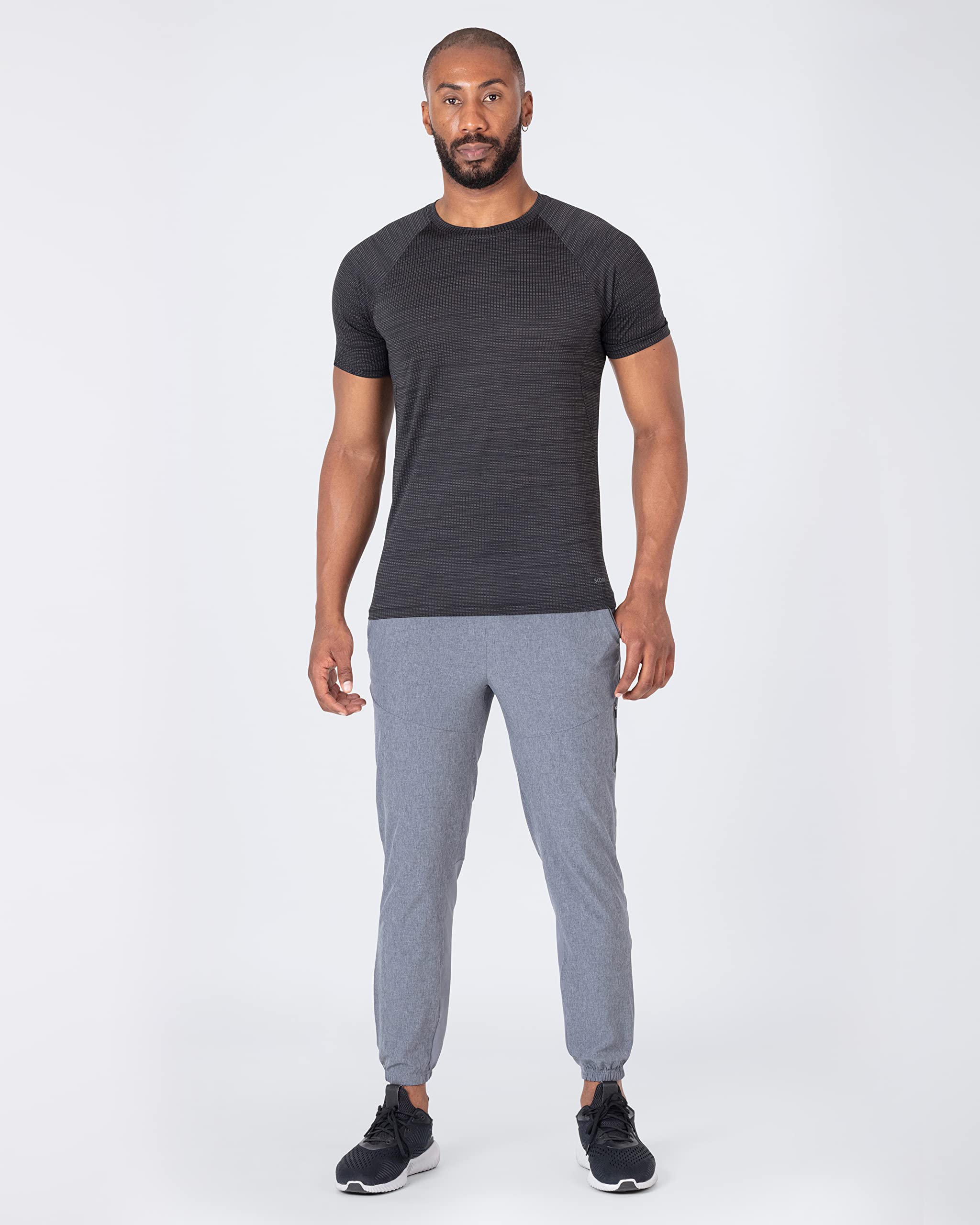 Skora Men's Running Shirt- Performance Quick Dry Athletic Slim Feet Tee Shirt Top (Slate Heather, Small)