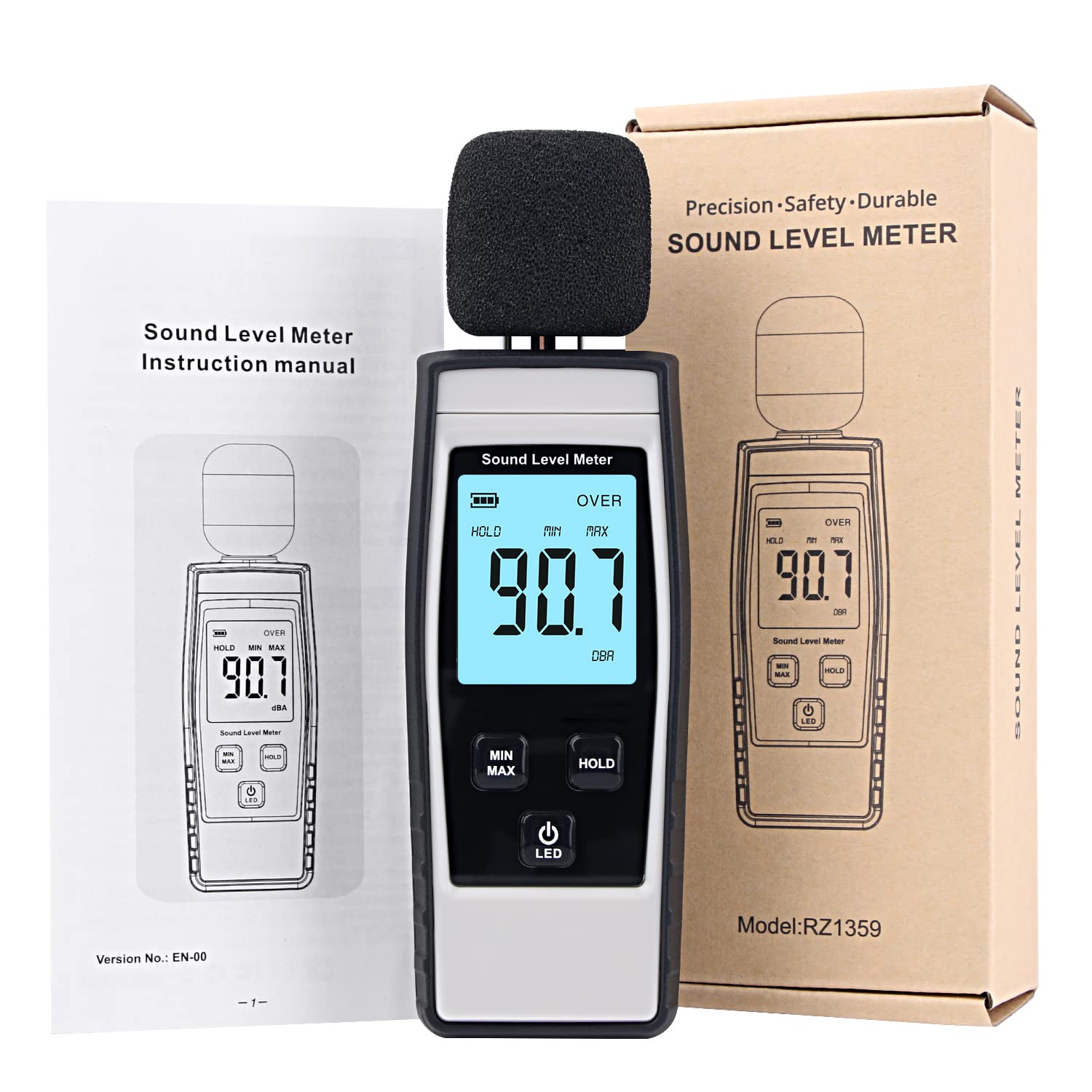 XinJiaYi Decibel Meter, Portable SPL Meter (Sound Pressure Level Meter), Digital Noise Meter, Range 30-130 dB(A) db Meter, Noise Volume Sound Monitoring Tester (Battery Included) Gray