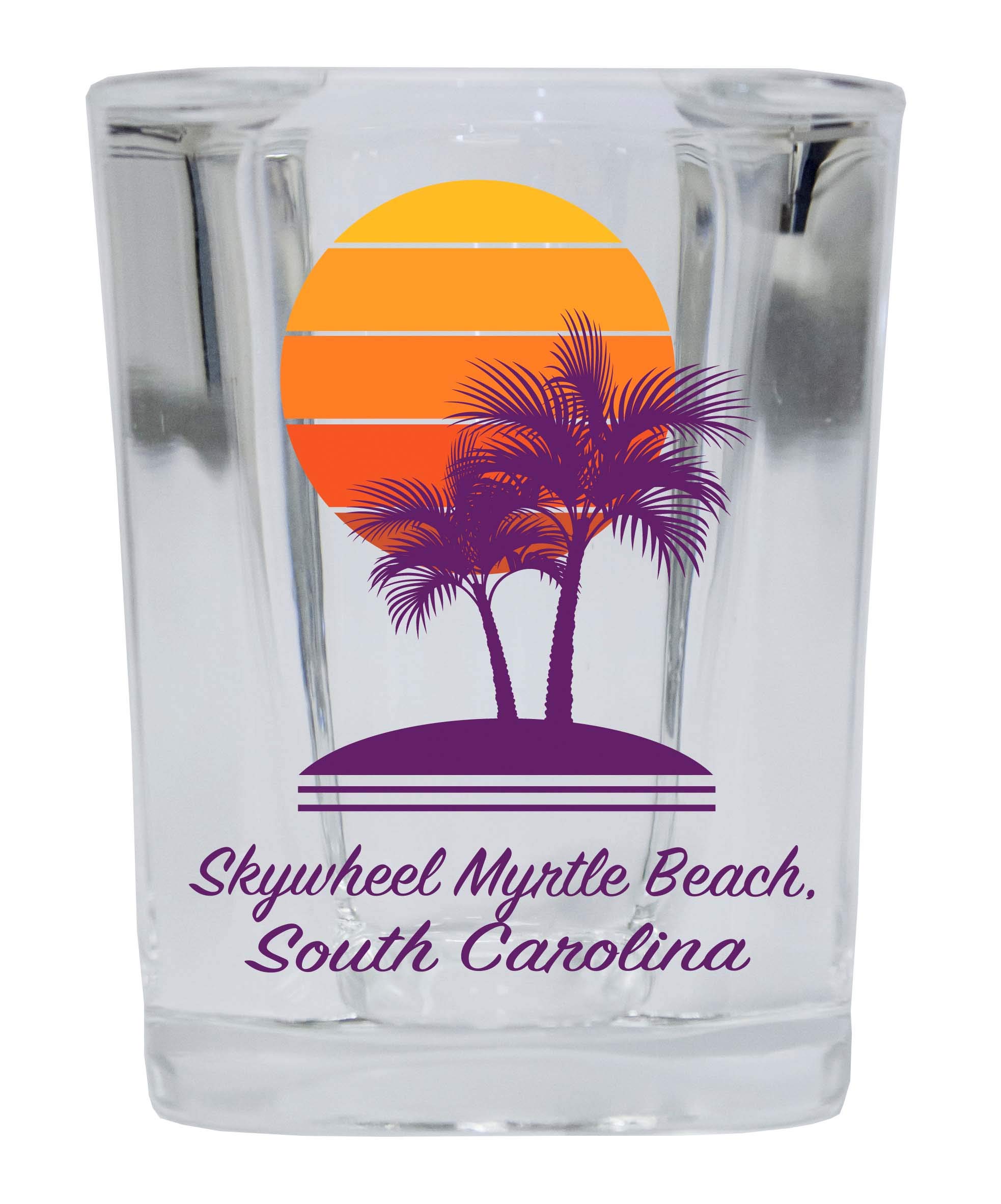 R and R Imports Skywheel Myrtle Beach South Carolina Souvenir 2 Ounce Square Shot Glass Palm Design