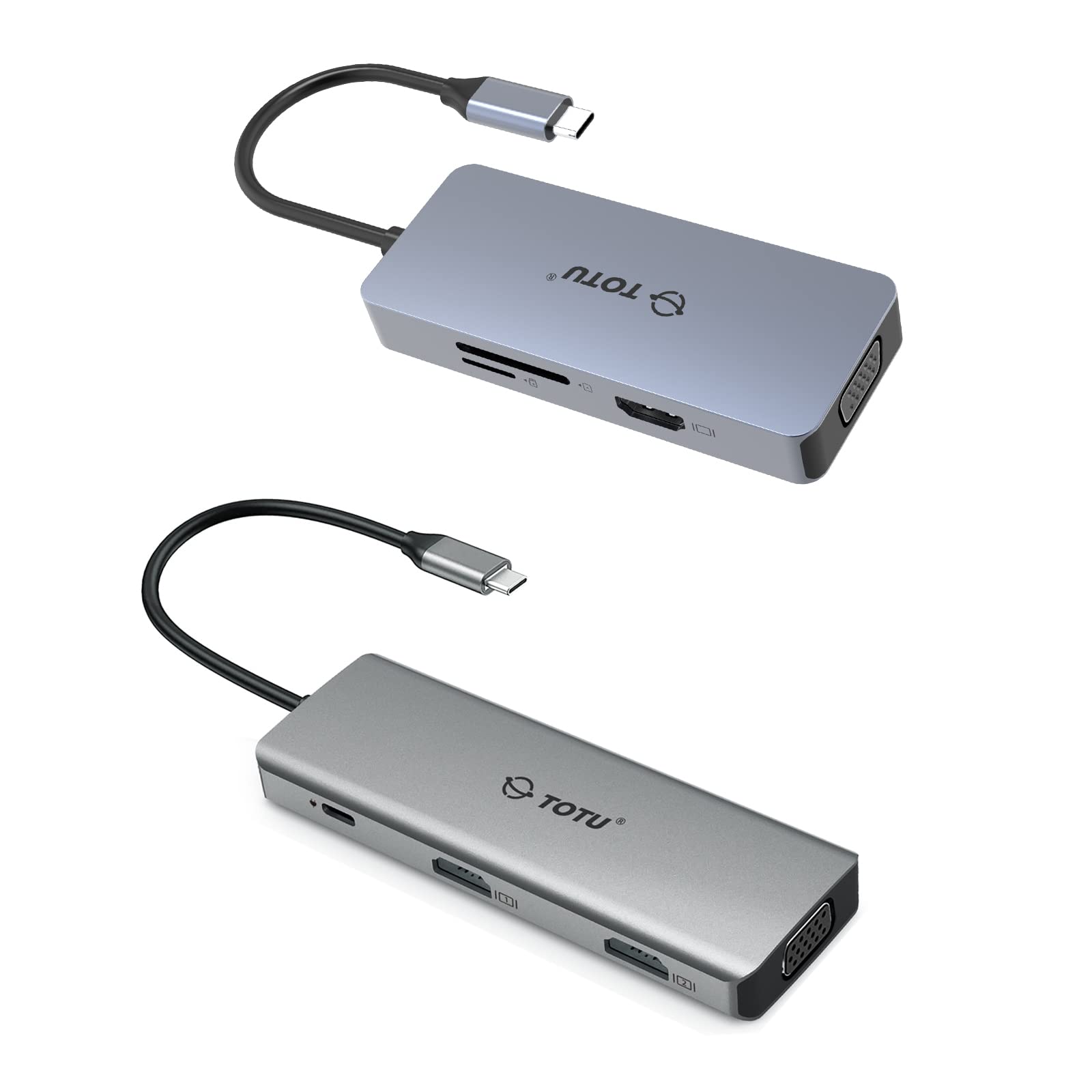 TOTU 9 in 1 Triple Display USB C Hub with Dual 4K HDMI and VGA Port & 6 in 1 4K HDMI VGA USB C Hub