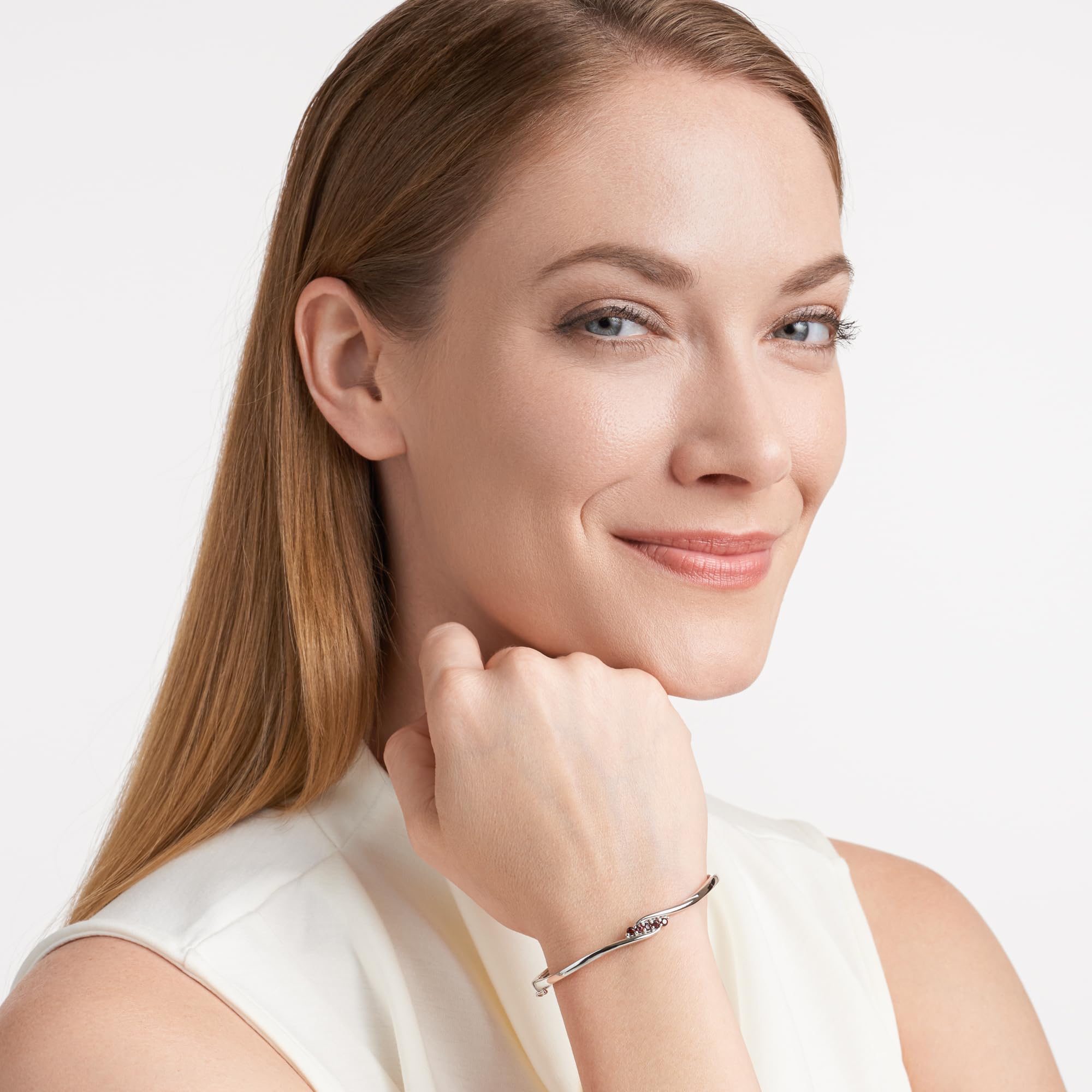 MORGAN & PAIGE .925 Sterling Silver Genuine Aquamarine 5-Stone Diagonal Bypass-Set 7" Bangle Bracelet
