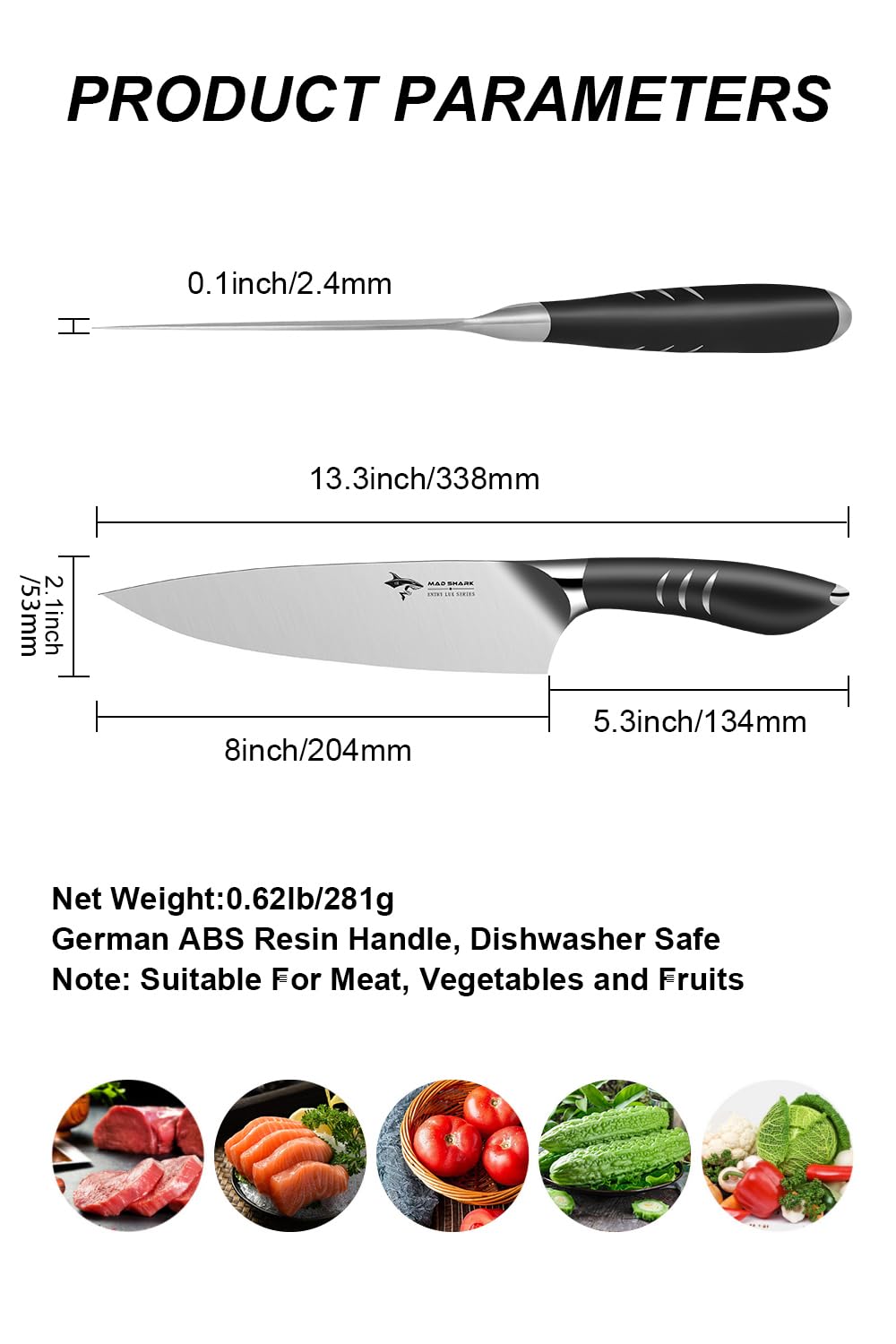 MAD SHARK Chef Knife, 8 Inch Kitchen Knife Razor Sharp Professional Chef’s Knife, Ergonomic Well Balanced Cooking Knife with Gift Box