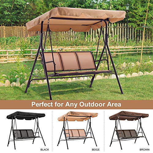 MCombo Outdoor Patio Canopy Swing Chair 3-Person, Steel Frame Textilence Seats Swing Glider, 4507 (Black)