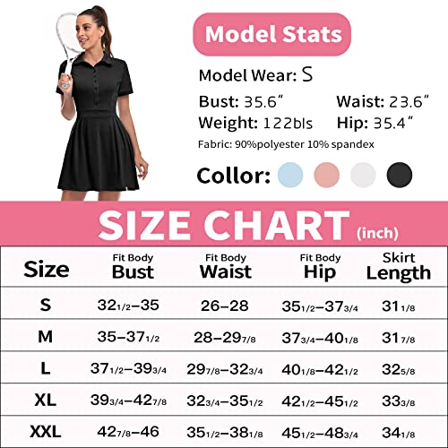 Soneven Women Golf Tennis Polo Dress Short Sleeve Workout Athletic Dresses with Pockets Black
