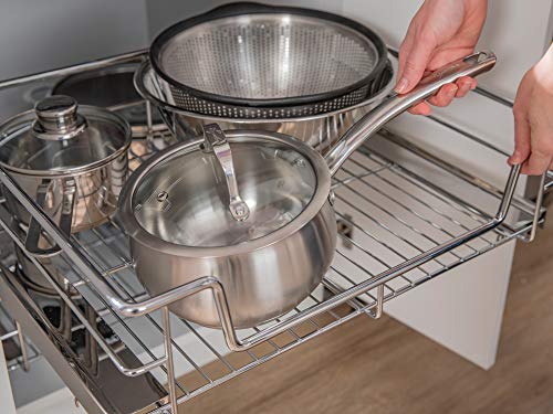 NewAge Products Home Cabinet 36 in. Pull-Out Basket, Kitchen Cabinet Pull Out Organizers, Heavy Duty Steel Under Cabinet Storage Sliding Drawer, Chrome Finish, 80613
