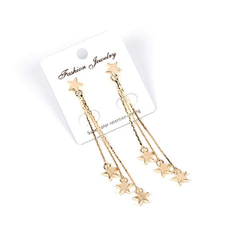 Lucky Star Pendant Tassel Dangle Earrings Fashion Long Shooting Star Drop Earrings Stud for Women (Gold)
