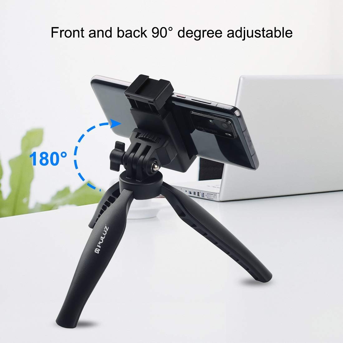 PULUZ Cell Phone Tipod Monunt Holder Bracket Desk Plastic Tripod Mount with Phone Clamp & Adjusting Tripod Head for Actions Camera Smartphone Mini Tripod Stand