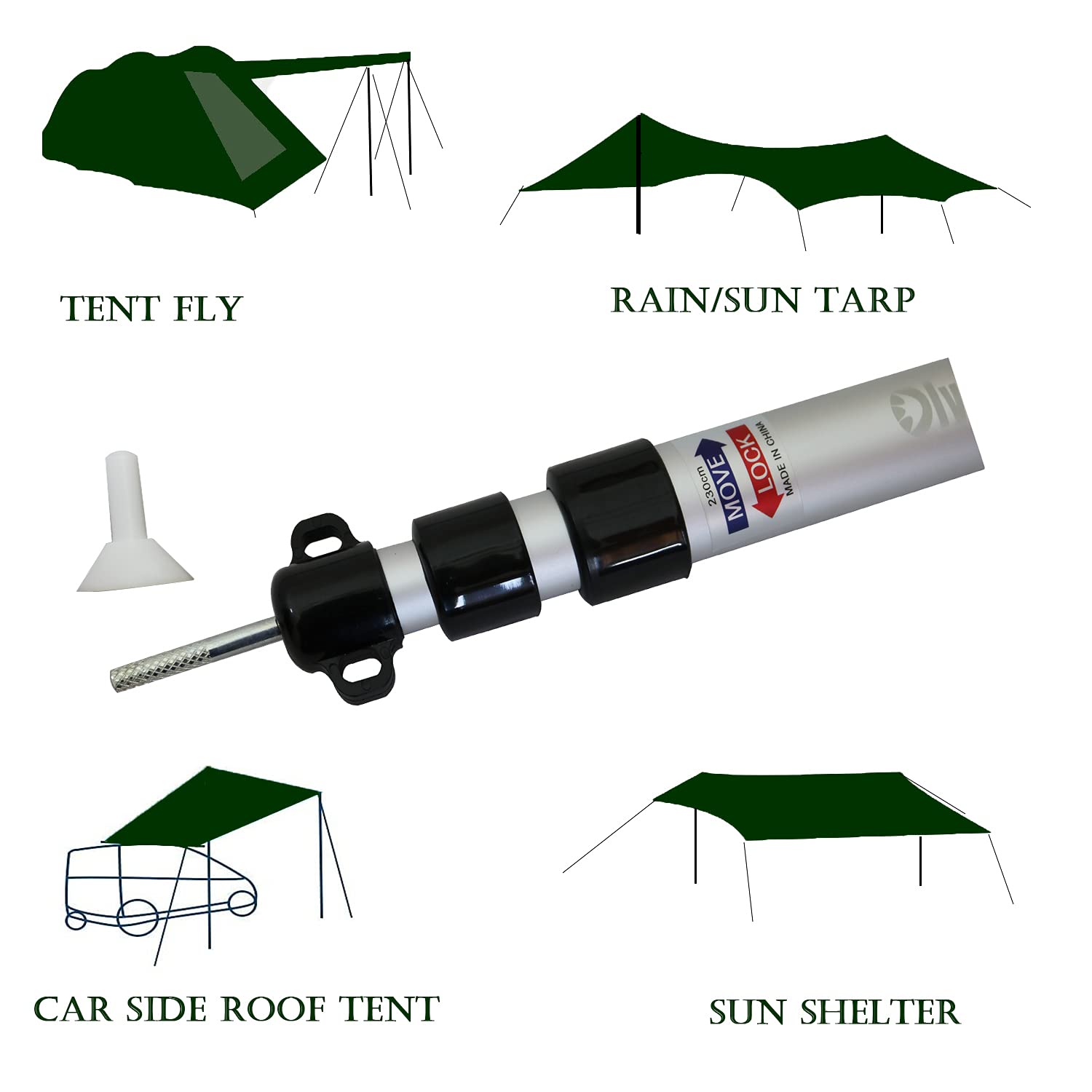 Olytamxi Tarp Poles Adjustable Set of 2,Aluminum Telescoping Camping Tent Poles for Tarp Canopy Shelter Awning, 3-Sections