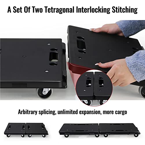 Uholan Flatbed Dolly Can Connected Two Pcs One Set Household Portable Mobile Dolly Infinite Rotary Flat Handtruck Mobile Furniture Load 220lb Black ,Grey Wheel (Grey Wheel)