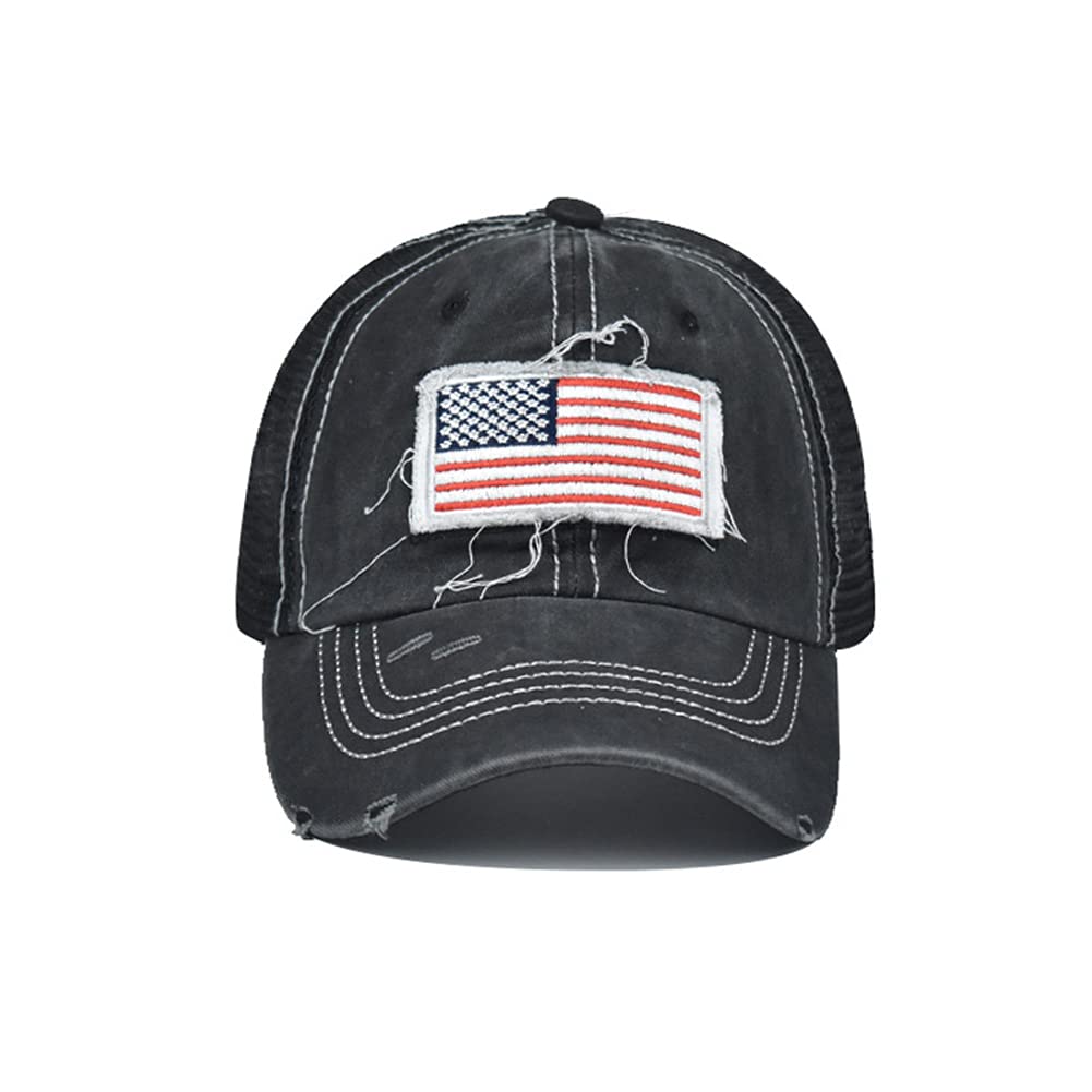 Nogewul American flag Ponytail Baseball Cap for Womens Men High Messy Bun Hat Ponycaps Adjustable Dad Trucker Mesh Hats