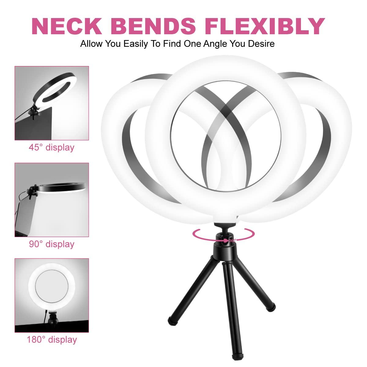 Ring Light for Computer, 6” Ring Light with Stand Tripod, 3 Light Modes Video Conference Lighting Kit for Webcam Light, Zoom Light, Desk Ring Light, for Live Streaming, Video Recording