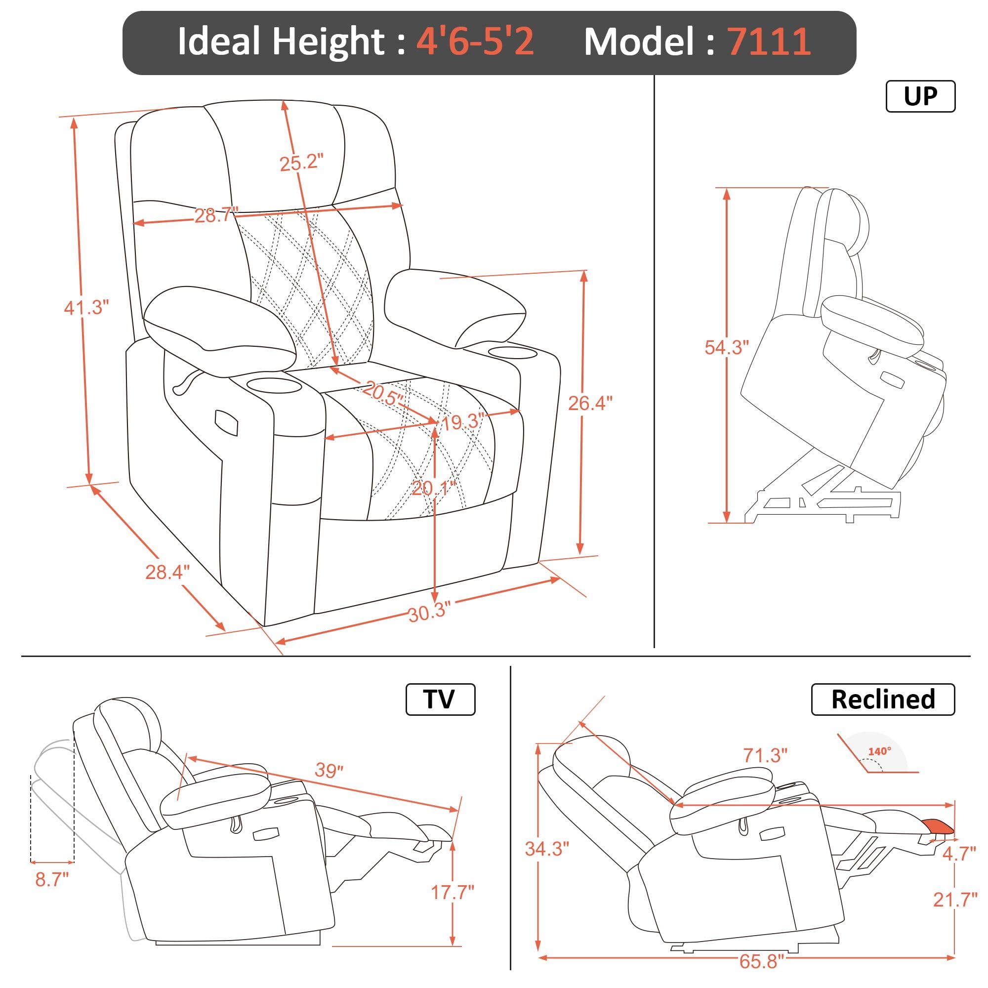 MCombo Small Size Electric Power Lift Recliner Chair Sofa with Massage and Dual Heating, Adjustable Headrest for Elderly People Petite, USB Ports, Faux Leather 7111 (Blue)