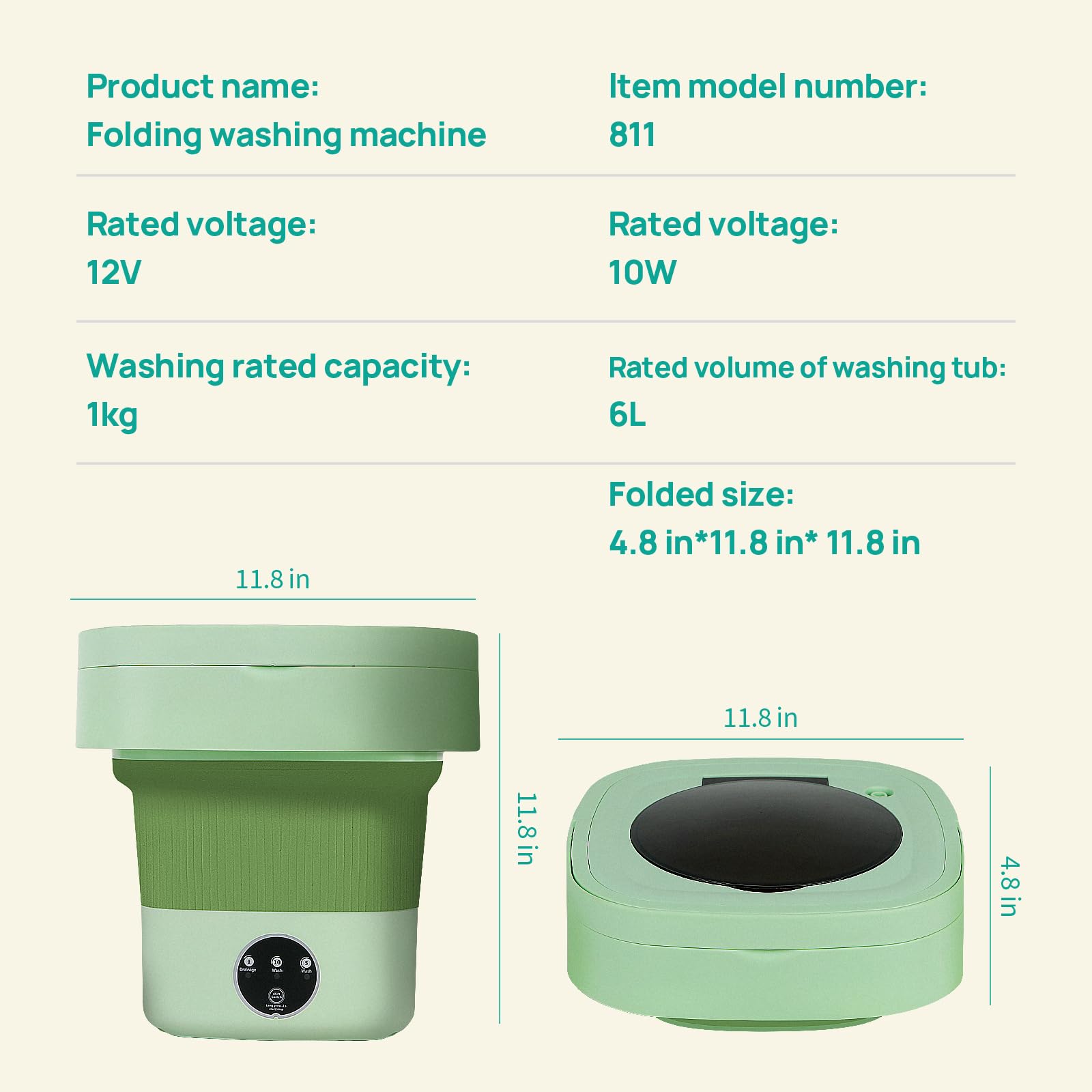 MTTL Portable Washing Machine,Foldable Mini Washer Machine, Small Laundry Machine and Drye for Underwear,Baby Clothes or Small Items,Suitable for Apartment, Dorm,Camping,RV Travel,Green