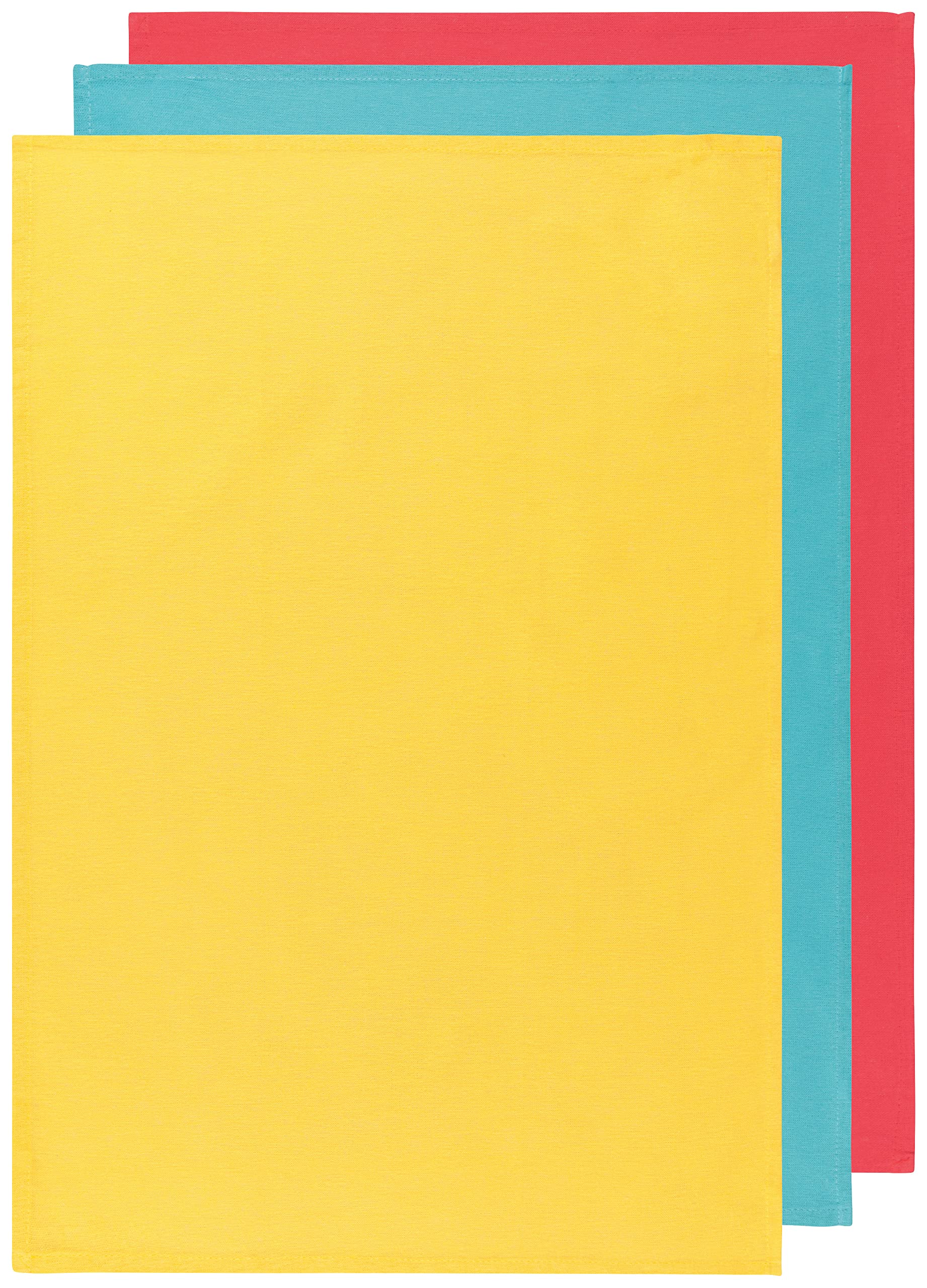 Now Designs Floursack Kitchen Dish Towels, Cotton, Lemon/Turquoise/Grenadine 20 x 30in, Set of 3
