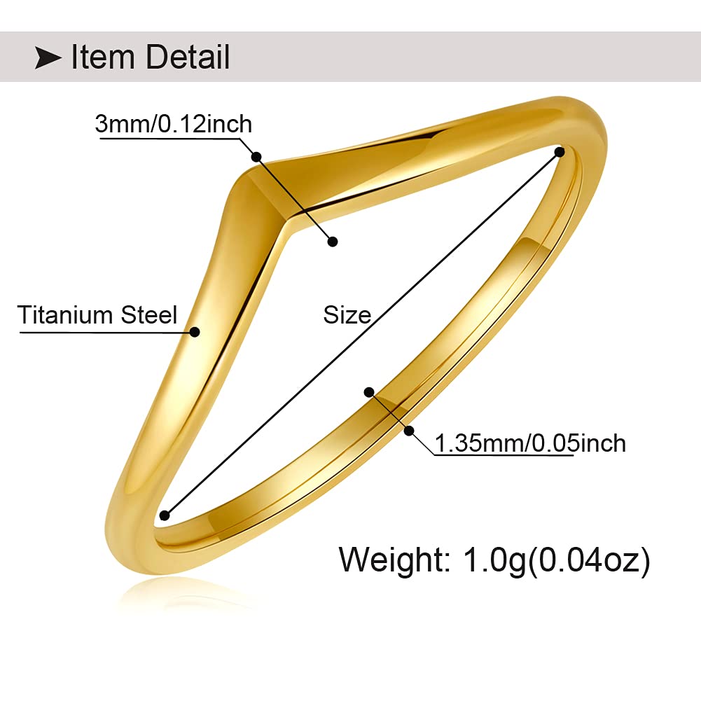 LuckyAmor Statement Heart Promise Ring for Women Plain Pointed Design Stainless Steel Simple Wedding Ring Smooth Polished Surface Silver/Gold Tone (Gold, 9)