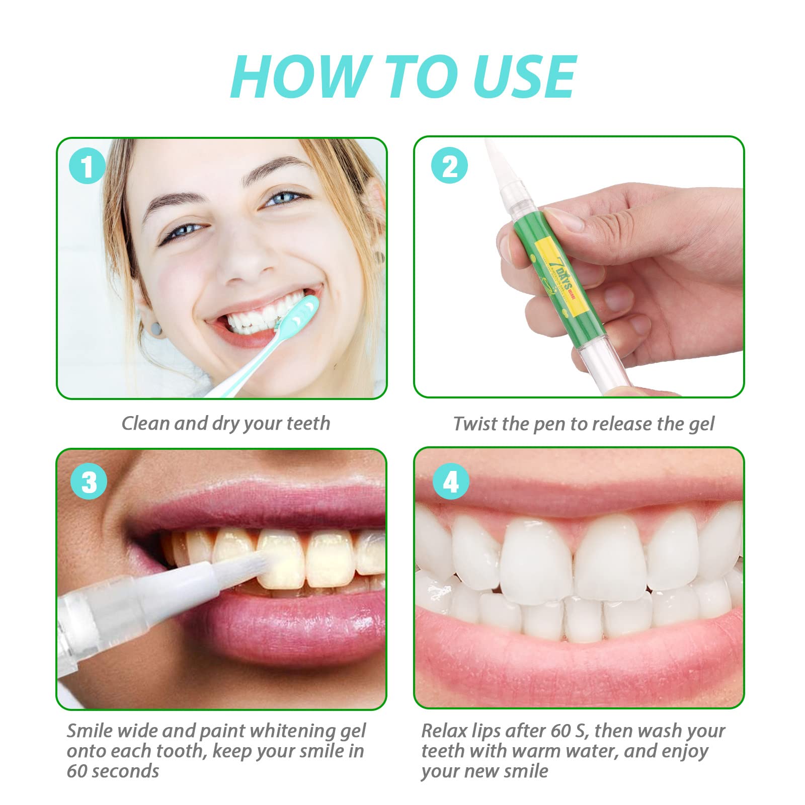 Teeth Whitening Pen for Adults Teeth Whitening Pens Natural Mint Flavor,Beautiful White Smile 30+ Uses,Effective,No Sensitivity (Green)