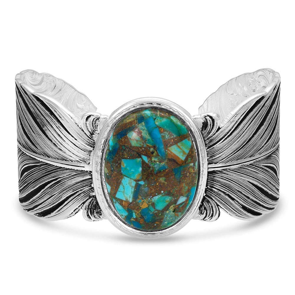 Montana Silversmiths Women's Santa Fe Ruffled Feather Turquoise Bracelet Silver One Size