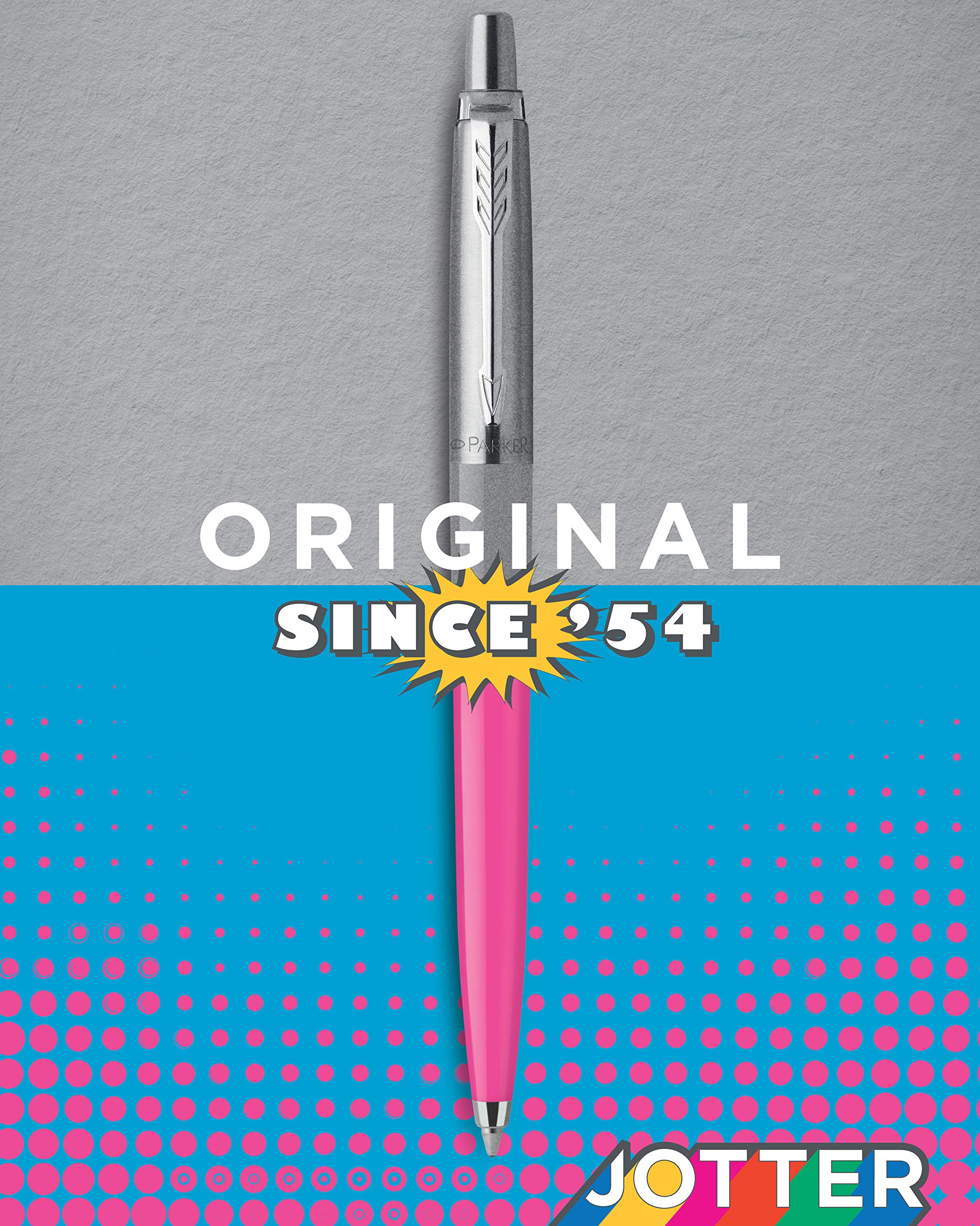Parker Jotter Originals Ballpoint Pens | Pop Art Collection | Lime, Sky Blue and Hot Pink with Chrome Trims | Medium Point | Blue Ink | 3 Count