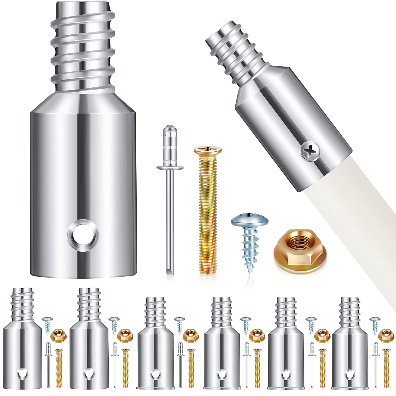 Zhengmy 6 Pcs Threaded Tip Replacement, Broom Handle Threaded End, Pole Handle Replacement, Extension Pole Adapter Tips for Metal Broom(0.8 Inch, 0.87 Inch, 1 Inch)