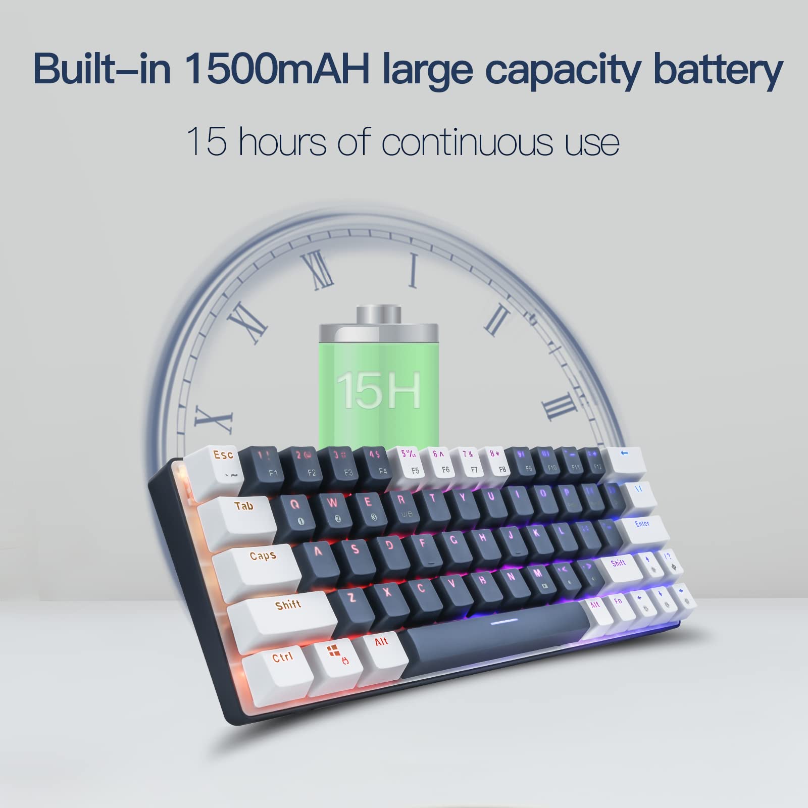 NORCHE 60% Mechanical Gaming Keyboard,Wired/Bluetooth 5.0 Modes,RGB Backlit Ultra-Compact Mini Keyboard, Compact 63 Keys Keyboard for PC/Mac Gamer,Office,Gaming,Homeoffice