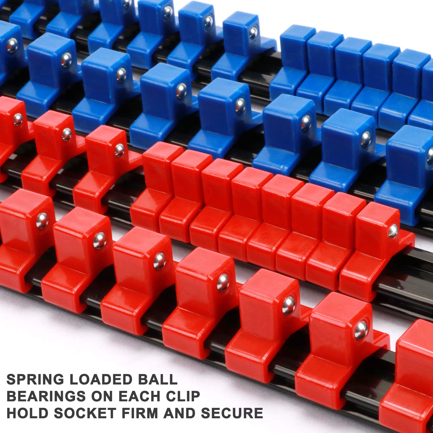 Mayouko ABS Socket Organizer Drive Socket Holder, 1/4” Drive x 32 Clips, 3/8” Drive x 30 Clips, 1/2” Drive x 24 Clips,Portable Socket Clip Rail Holder, 6 Pieces Set
