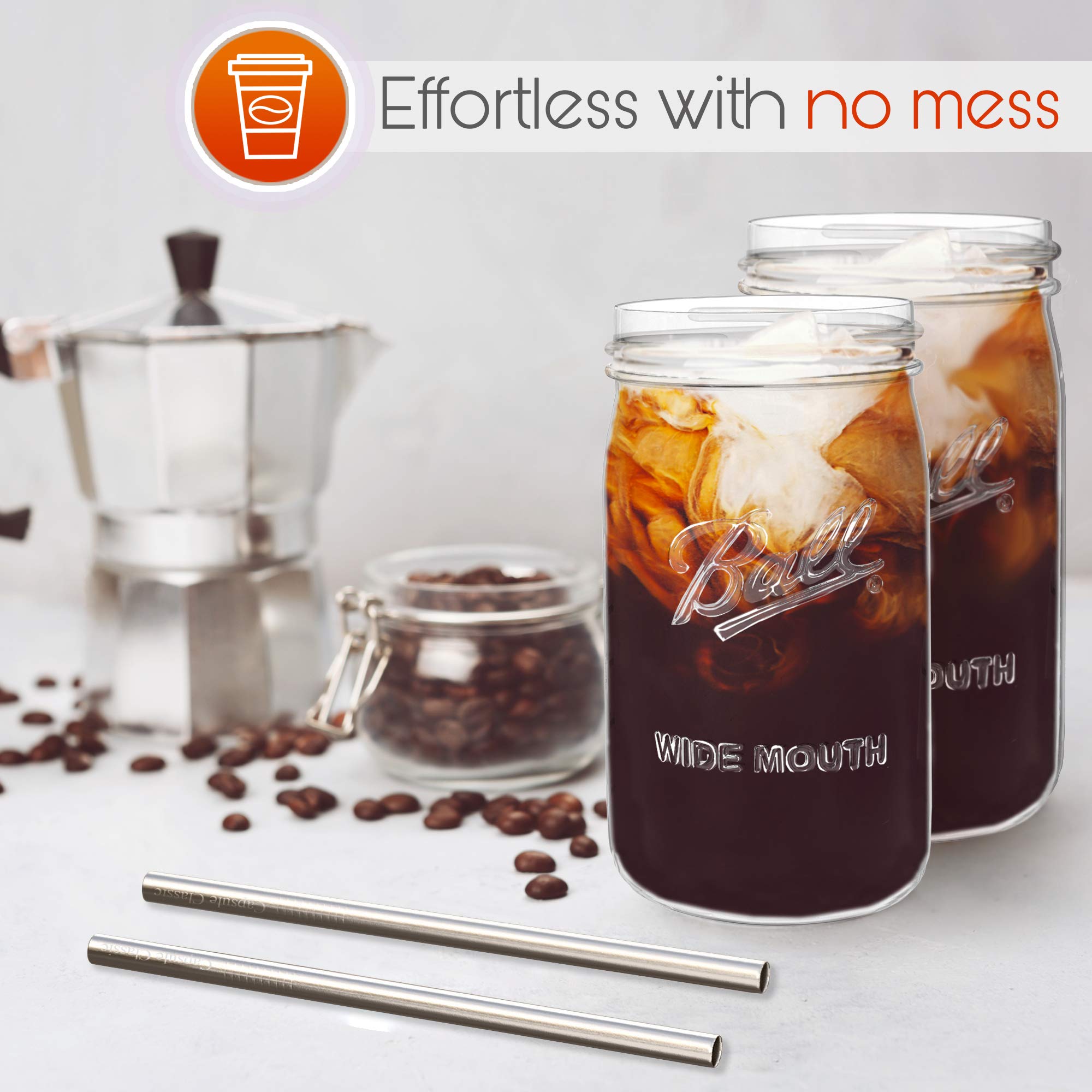 Reusable Wide Mouth Smoothie Cups Boba Tea Cups Bubble Tea Cups with Lids and Silver Straws Mason Jars Glass Cups (2-pack, 32 oz mason jars)