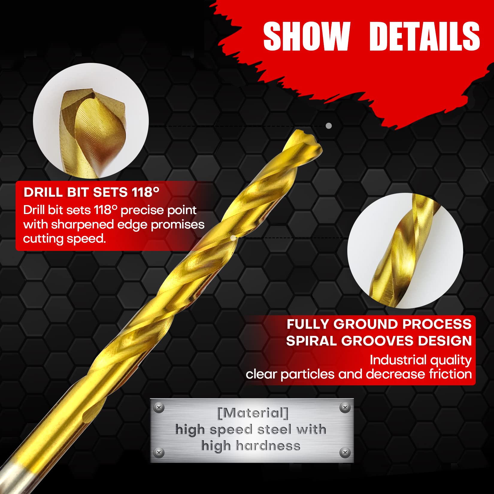 YIYITOOLS Titanium Twist Drill Bit Set 21 Piece Fit for Cutting Hard Metals,Such as Stainless Steel, Aluminum Alloy and Titanium Alloy 21 Pieces