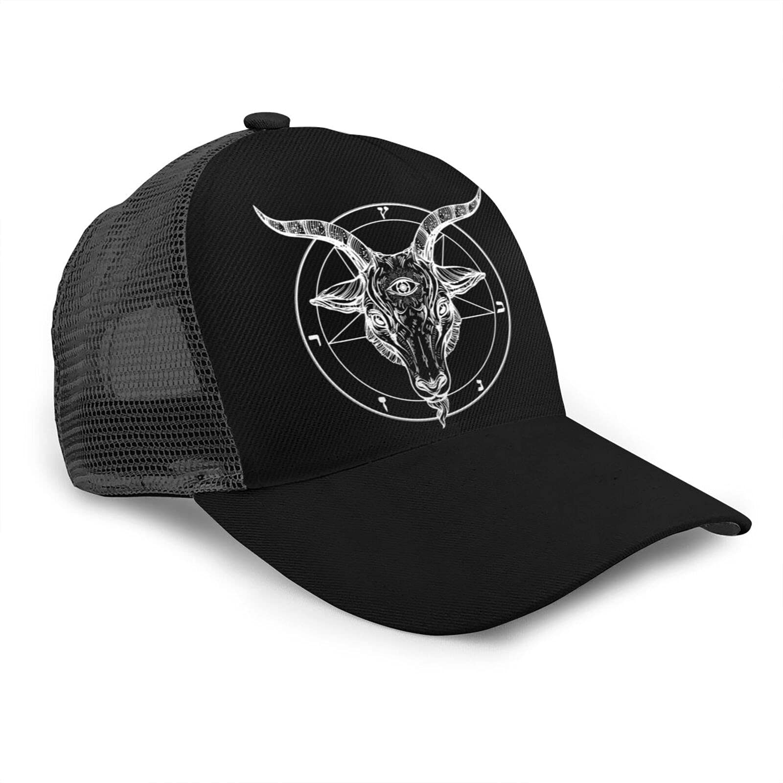 Pentagram with Demon Baphomet Satanic Goat Fashion Men and Women Comfortable Curved Edge Mesh Baseball Cap Trucker Hat