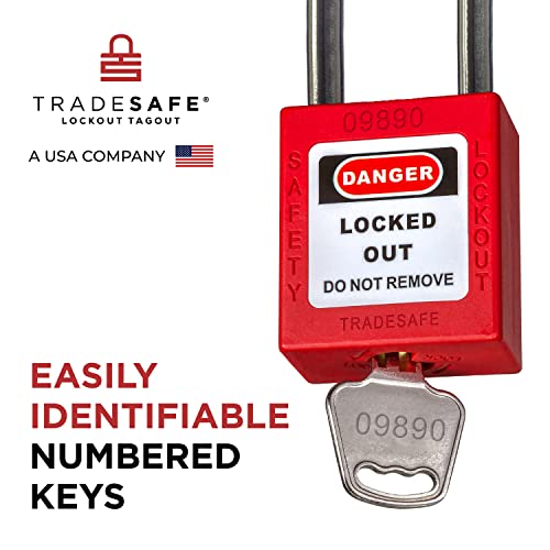 TRADESAFE Lockout Tagout Locks Set - 10 Red Loto Locks, Lockout Locks Keyed Different, 2 Keys Per Lock, OSHA Compliant Lock Out Tag Out Padlocks, Safety Padlocks for Electrical Lockout Tag Out Kits