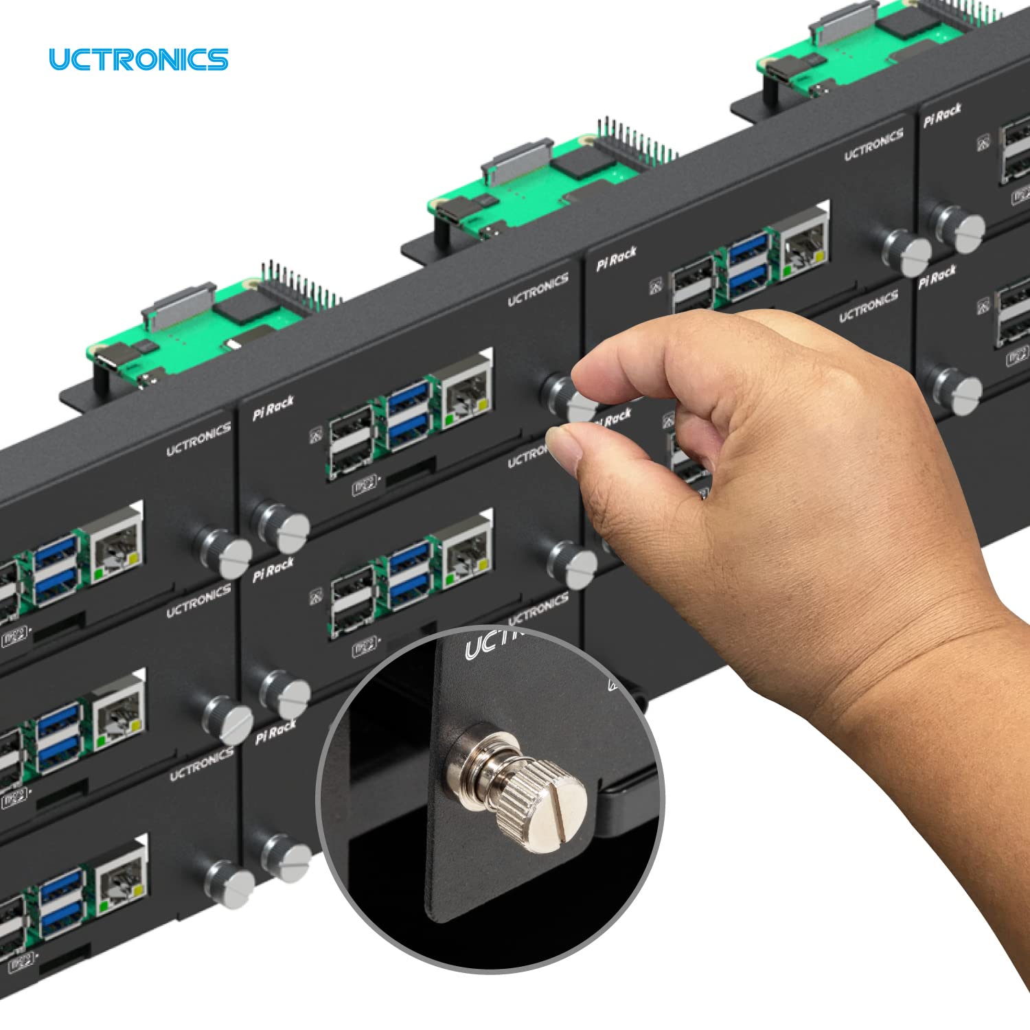 UCTRONICS 19" 3U Rack Mount for Raspberry Pi, 3-Tier Metal Rack for Up to 12 Units, Supports PoE Hat & PoE+ Hat, Front-Removable with Captive Loose-Off Screws