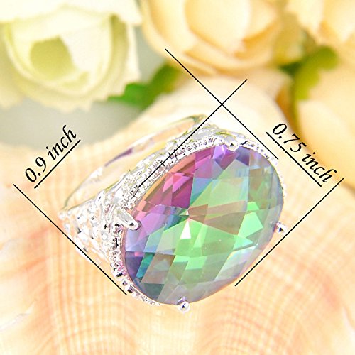 Luckyshine Dreamy Rainbow Oval Fire Mystic Topaz Gems Silver Plated Rings