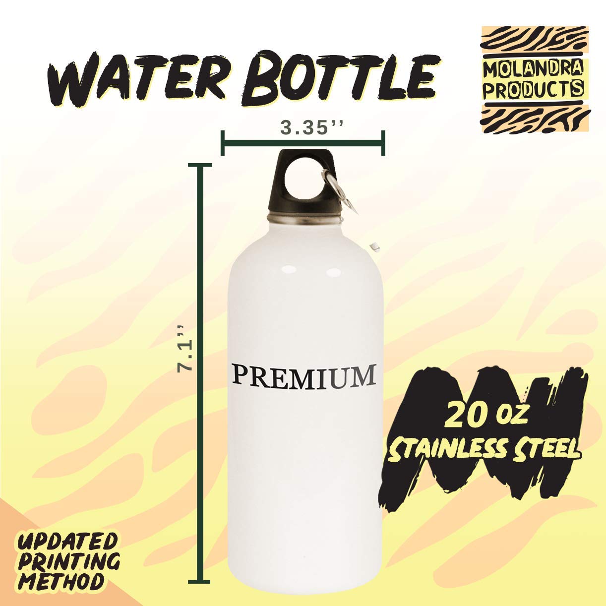 Molandra Products US-C-07-20-02-053100-04-30-19-20 - 20oz Hashtag Stainless Steel White Water Bottle with Carabiner, White