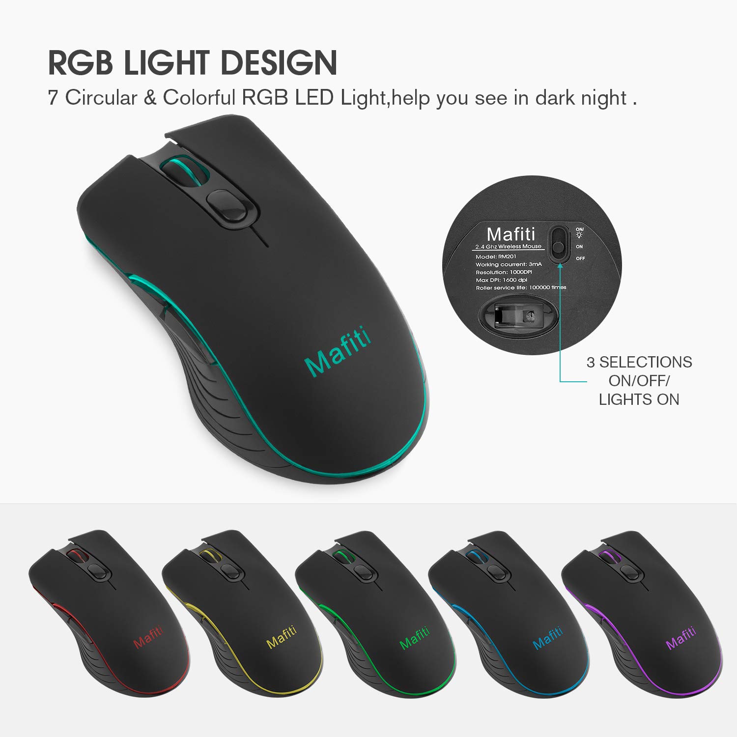 mafiti Wireless Mouse, 2.4G Rechargeable Mouse for PC Laptop Computer Desktop