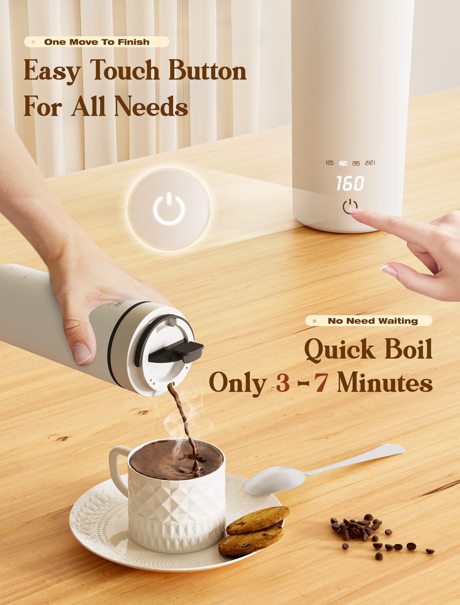Portable Electric Kettle, 400ml Travel Electric Kettle with 4 Variable Presets, Stainless Steel with Automatic Shut off & Fast Boil Tea Kettle Water Boiler, Grey