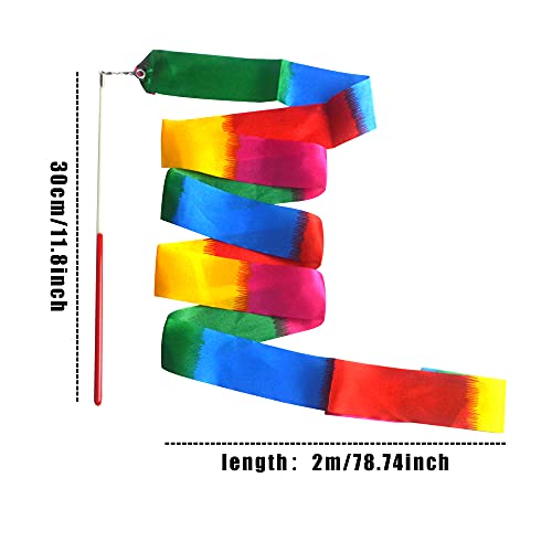 Pcs 6.6Ft Gymnastics Ribbon Rainbow Rhythmic Dance Ribbon Streamers Wands Rods for Artistic Dancing