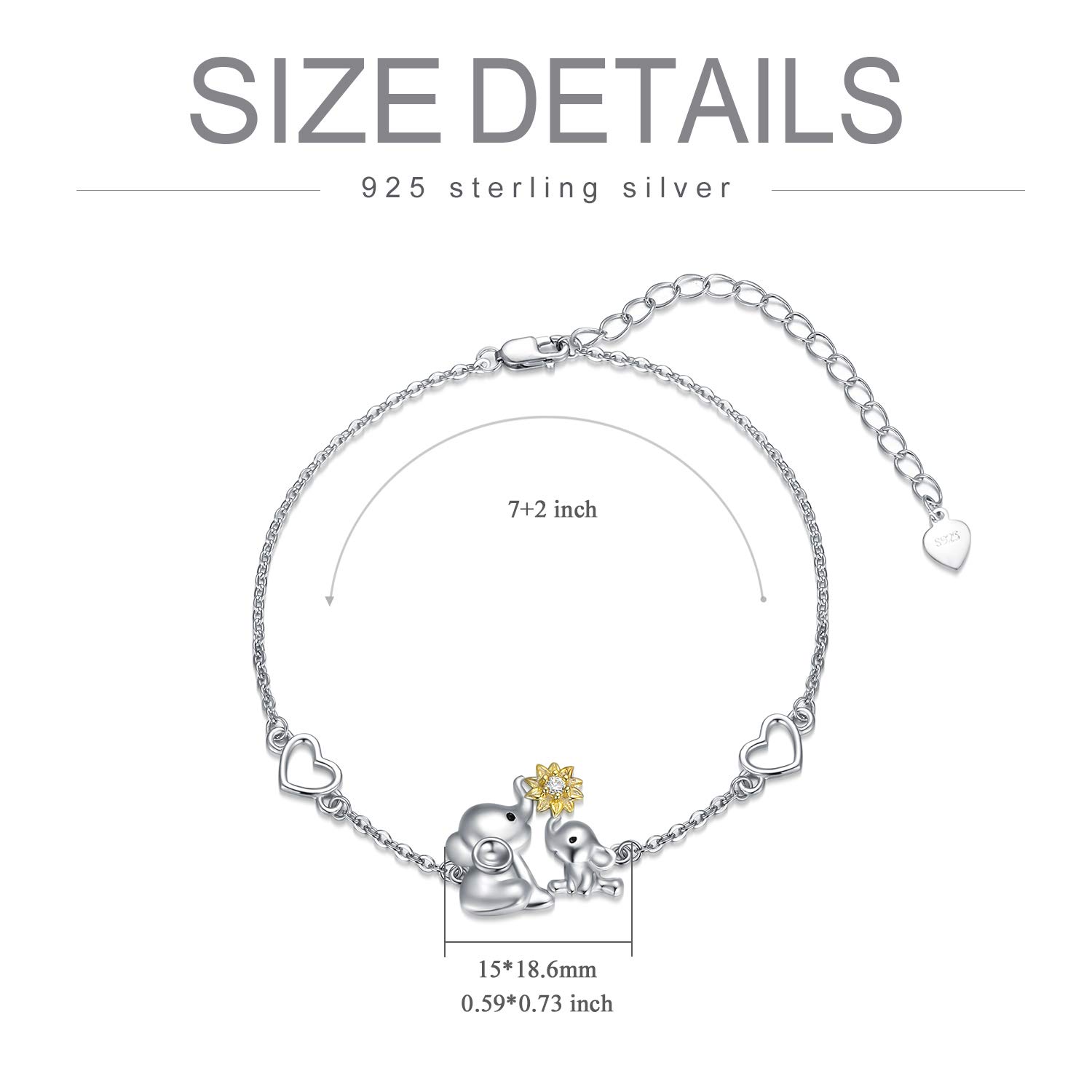 LONAGO Elephant Bracelet 925 Sterling Silver Mother Elephant Bracelet with Sunflower Gift for Mother Women