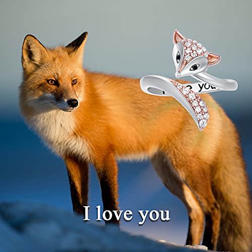 LONAGO Fox Ring 925 Sterling Silver Cute Animal Fox Stacking Ring Lucky Jewelry for Women (Size 8)