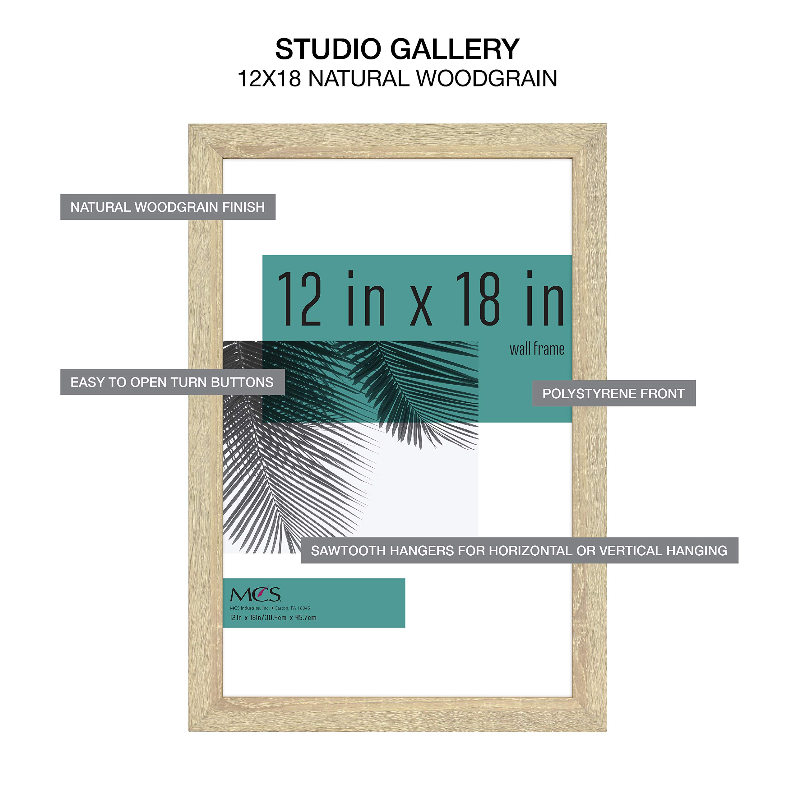 MCS Studio Gallery 12x18 Picture Frame Natural Woodgrain, Rectangle Photo Frame for Photos, Posters & Art Prints (1-Pack)