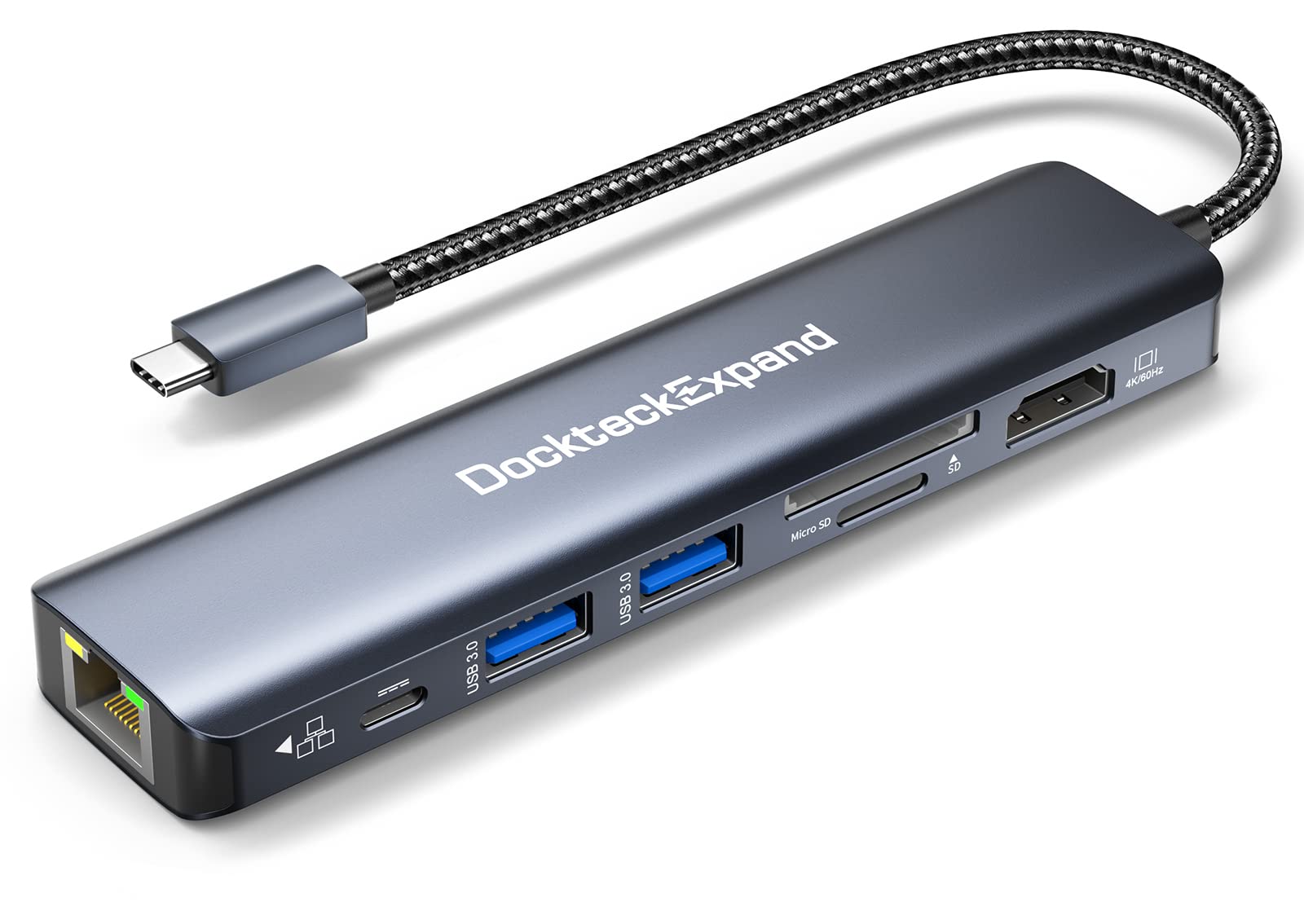 USB C Hub Multiport Adapter, DockteckExpand 7-in-1 Type C Hub with 4K 60Hz HDMI,1Gbps Ethernet,100W PD,2 USB 3.0 Ports,SD/TF Card Slots for MacBook Pro, MacBook Air, iPad Pro, Surface, Steam Deck