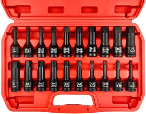 SEKETMAN 20Pcs 1/2" Drive Master Impact Hex Bit Set,Allen Bit Socket Set,1/4" - 3/4", 6mm - 19mm,SAE/Metric, Cr-Mo